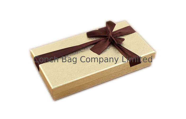 Gold Card Paper Recycled Cardboard Gift Boxes With Ribbon Tied