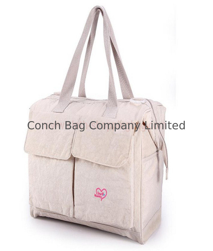 Lightweight durable Nylon shoulder bag white with side pocket outside