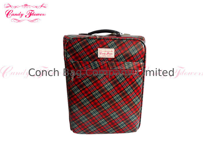 Red plaid waterproof 18 inch Ladies Trolley Bag 4 wheel cabin luggage