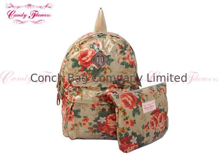 Fashionable PVC Waterproof Ladies Flower Print Backpack Floral school bag
