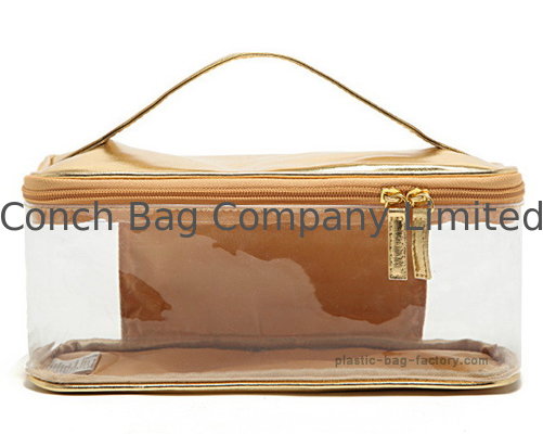 Gold plastic travel cosmetic make up toiletry bag / PVC makeup bags