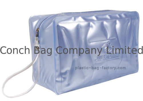 Shiny travel toiletry wash bag , PVC cosmetic bag with embossed logo