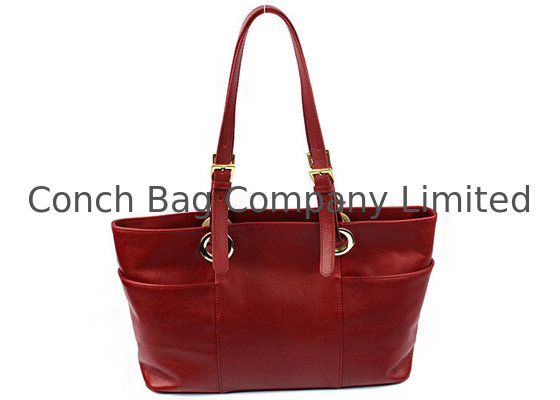 Medium Ladies Leather Shoulder Bags / Two Side Pockets Adjustable Flat Handles