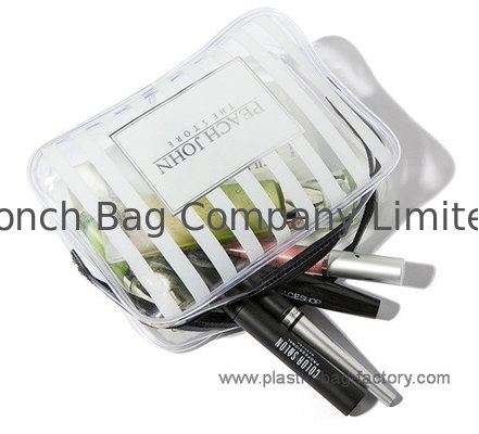 White striation PVC cosmetic bag makeup handbag travel Organiser