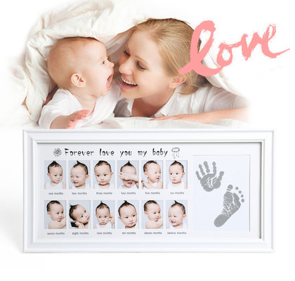 12 month picture frame for DIY handprint and footprint molduras para keepsake photo frame