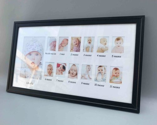 Baby 12 month photo frame, One year old baby record frame, 25x45cm mat frame