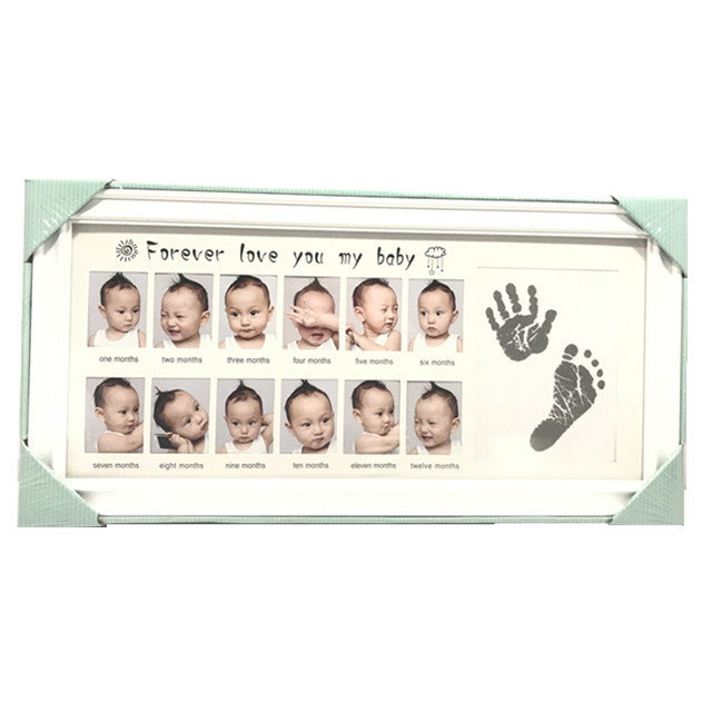 Wooden baby first year photo frame for DIY handprint and footprint molduras para month by month picture frame