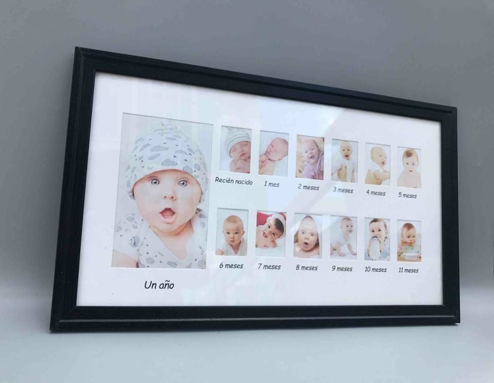 Wooden baby first year photo frame for DIY handprint and footprint molduras para newborn baby photo frame
