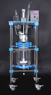 lab vacuum pharmaceutical jacketed glass chemical reactor , double wall glass reactor for biochemistry