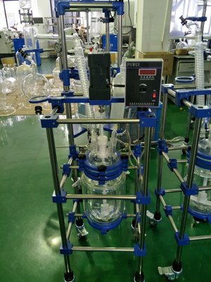 lab vacuum pharmaceutical jacketed glass chemical reactor , double wall glass reactor for biochemistry
