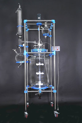 Purui double wall glass reactor, double layer jacketed glass reactor, chemical reactor, lab reactor 80L