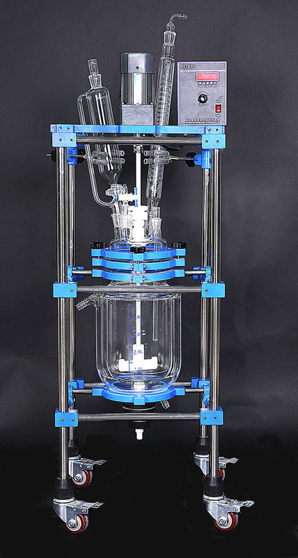 lab vacuum pharmaceutical jacketed glass chemical reactor , double wall glass reactor for biochemistry
