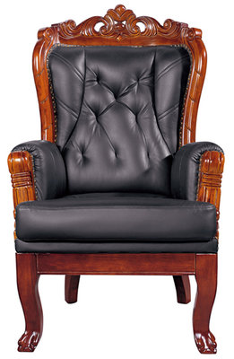 China luxury office solid wood four legs genuine leather chairman chair furniture supplier
