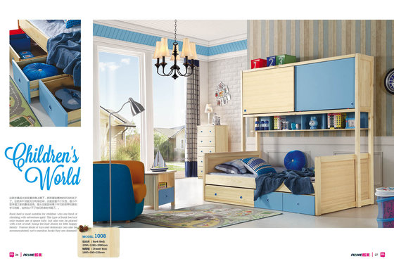 China pine kids bed with sliding-door wardrobe solid wood furniture,#1008 supplier