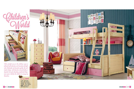 China pine wood children bunk bed with 3 drawers solid wood furniture,#1009 supplier