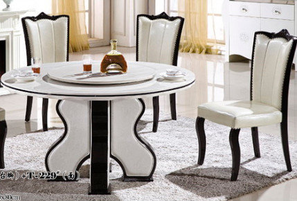 China dining room 8 person round marble table with Lazy Susan furniture supplier