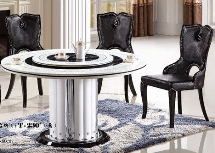 China hotel dining room 8 persons round marble table with Lazy Susan furniture supplier