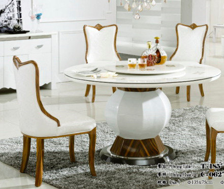 China luxury dining room 8 persons round marble table with Lazy Susan furniture supplier