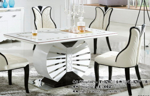 China hotel 6 person rectangular natural marble table dining room furniture supplier