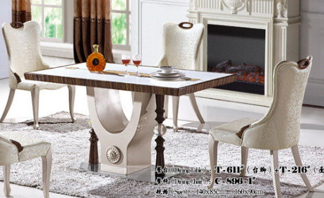 China 6 person rectangular natural marble table hotel dining room furniture supplier