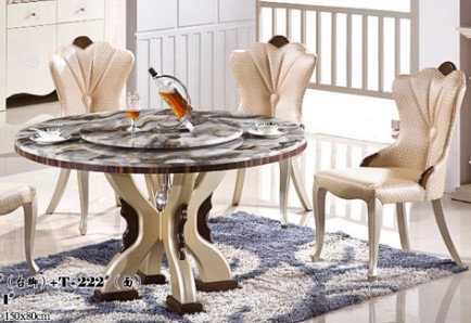 China 8 persons round marble table with Lazy Susan hotel dining room furniture supplier