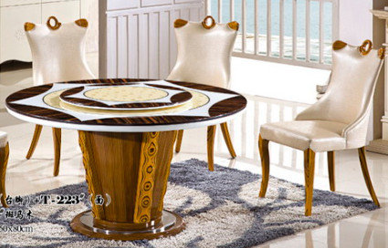 China 8 persons round marble table with Lazy Susan dining room furniture supplier