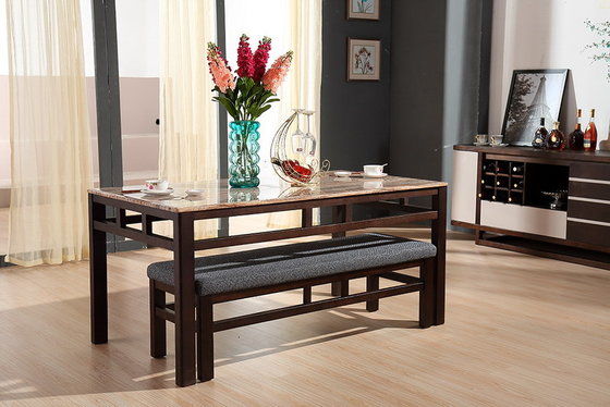 China luxury rectangle 1.6m wood dining table with marble top supplier