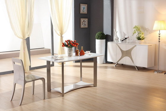 China luxury rectangle white dining table with stainless steel leg supplier