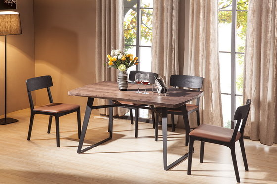 China luxury rectangle walnut dining table with metal leg supplier