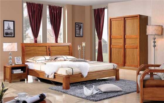 China modern wooden double bed room set furniture supplier