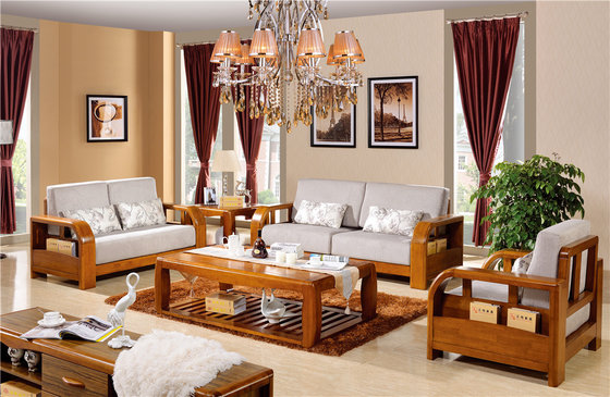 China modern solid wood sofa set with FABRIC cushion supplier