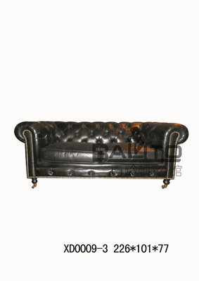 China Luxury antique 3 seater leather sofa furniture/rectangle three seat antique leather sofa supplier