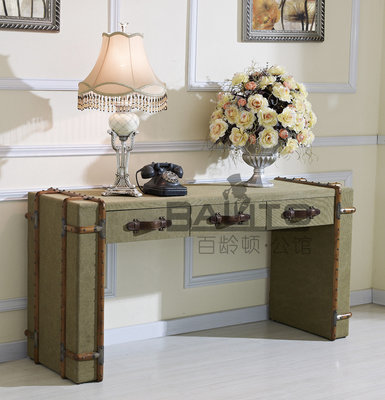 China classical old style antique green canvas fabric STUDY desk furniture supplier