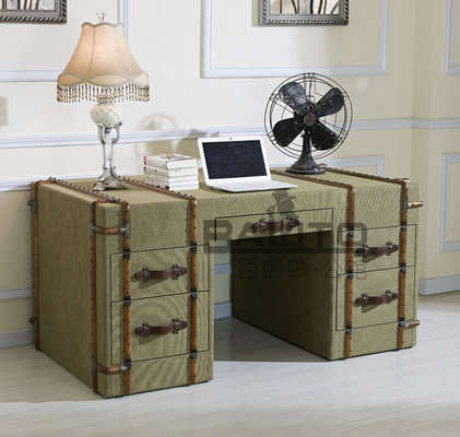 China classical old style antique green canvas fabric home office desk furniture supplier