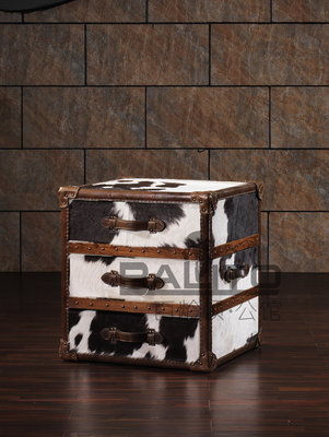China classical antique cow color leather drawers case furniture supplier