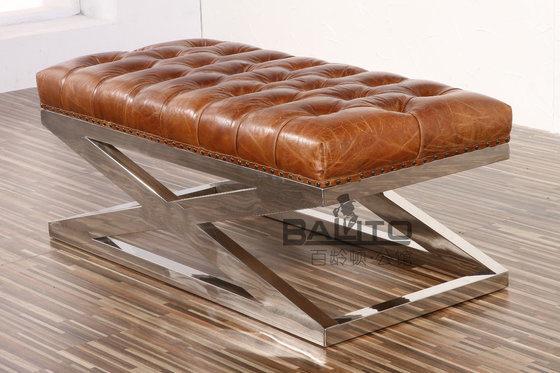 China antique old style leather ottoman classical club furniture supplier