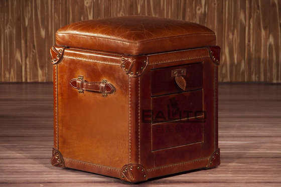China classical old style antique leather stool with storage supplier