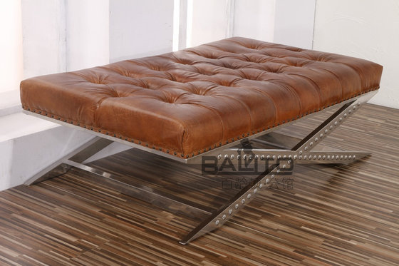 China classical old style antique rectangle leather ottoman supplier