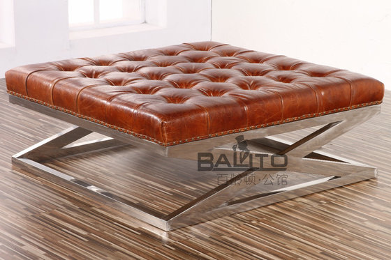 China classical old style antique square leather ottoman supplier