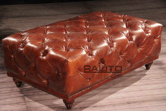 China classical old style antique club rectangle leather ottoman supplier