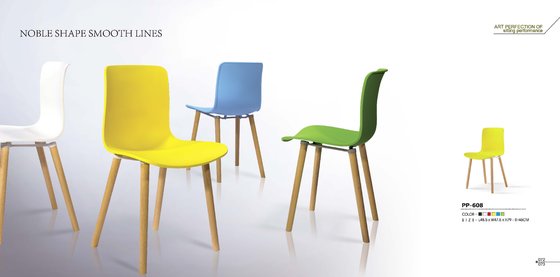 China modern PP dining Hal chair with wooden leg supplier