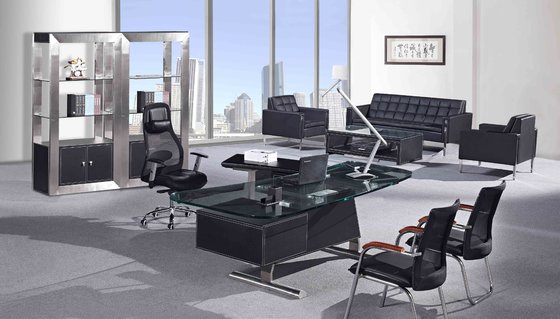 China luxury 2.4m office leather glass executive table/leather glass office manager table supplier