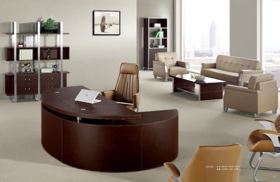 China luxury office executive leather curved table/luxury leather office arched executive desk supplier