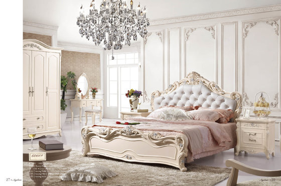 China luxury cream French style wood bed room furniture set supplier