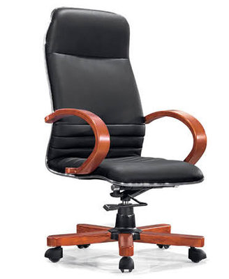 China modern high back genuine leather wood arm manager office chair furniture supplier