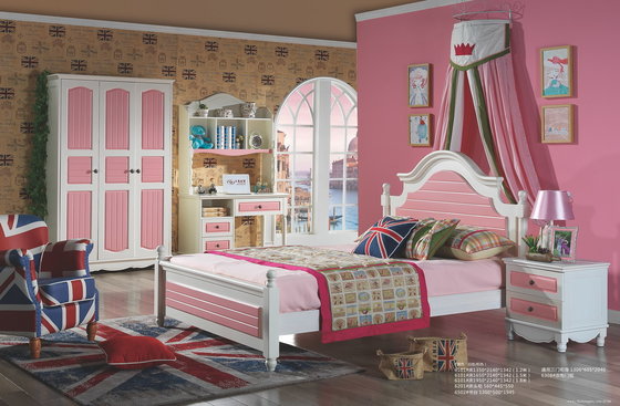 China modern pink solid wood teenagers bed room furniture supplier
