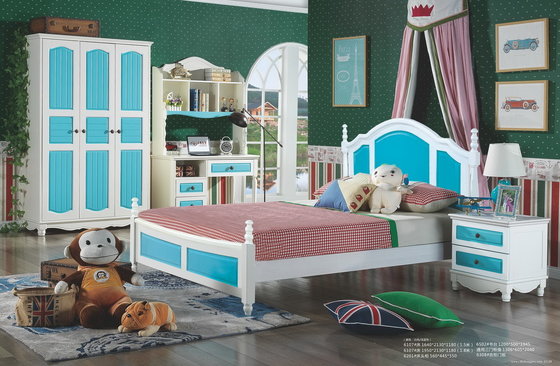 China modern blue solid wood teenager bed room furniture supplier