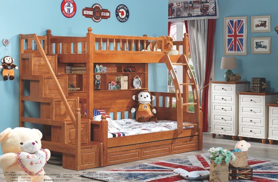 China solid wood bunk bed with ladder cabinet supplier