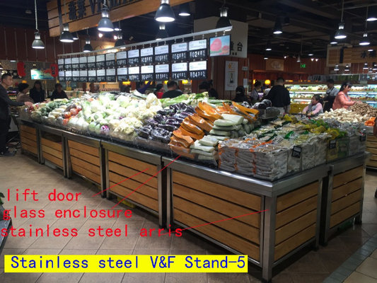 China supermarket stainless steel produce bin with lift door supplier