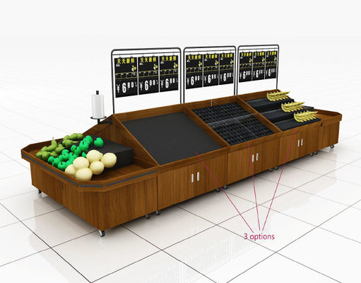 China supermarket wooden produce display table furniture supplier
